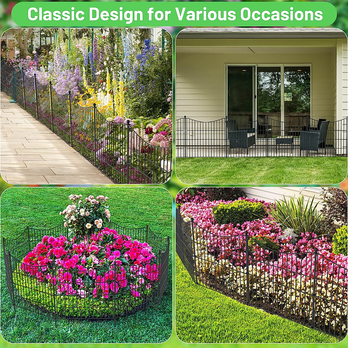 5 Panels No Dig Decorative Outdoor Garden Fence for Yard, 32 in(H) X 12 ft(L) Animal Barrier Fencing Rustproof Metal Wire Panel Border for Dog, Rabbits, and Patio Temporary Ground Stakes Defense