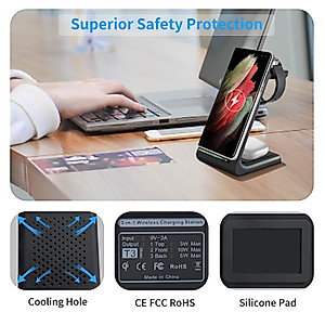 YOCUNKER Wireless Charger,3 in 1 Charging Station Dock for Watch 5/4/3/2/Active 2/1/Gear S3, S22 Ultra/S21/S20/S10/Note 20/Z Flip 4/Z Fold 4/3, Buds+/Pro/Live Black