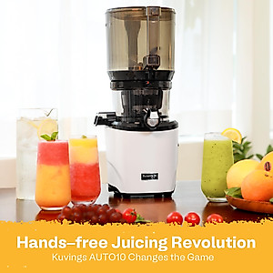 Kuvings AUTO10 Cold Press Juicer White - Hands-Free Masticating Juicer With 240W Motor - Quiet Electric Juicer Machine With 100 Ounce Batching Hopper for Juice, Smoothies, Nut Milk, and Sorbets