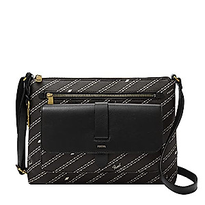 Fossil Women's Kinley Faux Leather Large Crossbody Purse Handbag, Black Signature Print (Model: ZB1643104)