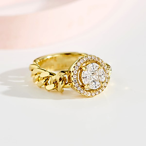 AllenCOCO Gold Cubic Zirconia Ring for Women Trendy Ring 14k