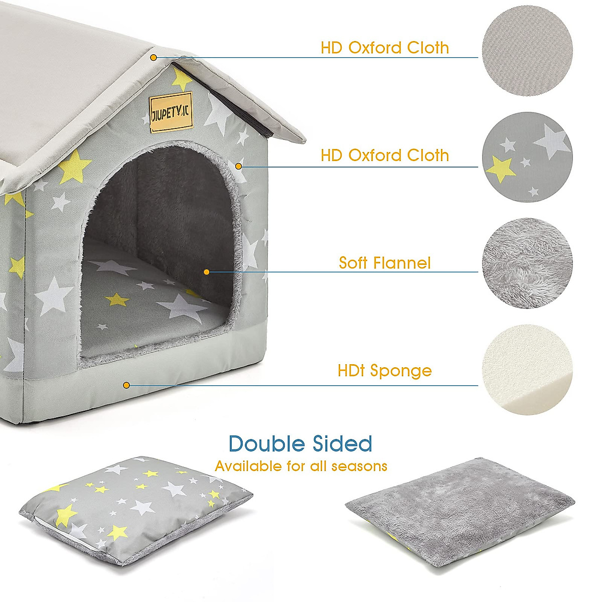 Jiupety Cozy Pet Bed House, Indoor/Outdoor Pet House, 2XL Size for Large Dog, Warm Cave Sleeping Nest Bed for Cats and Dogs, Gray