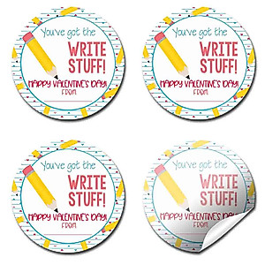 You've Got The Right Stuff Pencil Themed Valentine Party Favor Sticker Labels for Kids, 40 2" Party Circle Stickers by AmandaCreation, Great for Classroom Valentines, Envelope Seals, Gifts, Treats