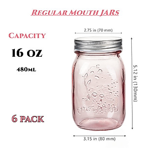Amzcku 16 oz Rose Pink Mason Jars with Lids, 6 Pack Regular Mouth Quart Canning Jar, Safe For Storage, Canning, Pickling, Preserving, Fermenting, DIY Crafts & Decor