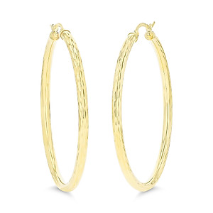 Solid 14K Yellow Gold Polished Diamond Cut Hoop Earrings for Women | 3mm Thick Classic Diamond Cut Hoops Style, 3x50mm