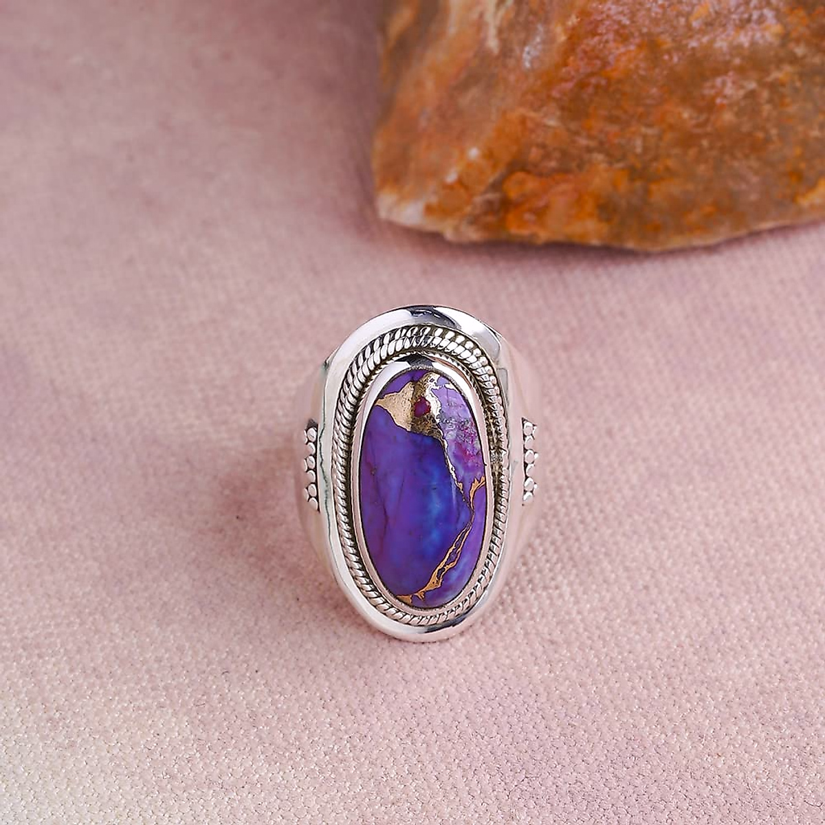 YoTreasure Purple Copper Turquoise Bold Ring .925 Sterling Silver Jewelry