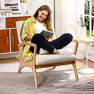 CDCASA Mid-Century Modern Accent Chair with Cushion, 28.3'' Long Armrest Chairs Upholstered Linen Fabric Wood Frame Armchair for Living Room,Bedroom,Reading,Balcony, Set of 1