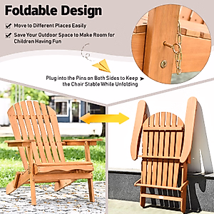 Tangkula Folding Adirondack Chair, Weather Resistant Outdoor Chair, Eucalyptus Wood Adirondack Lounger Chair for Patio Porch Deck Poolside and Backyard (4)