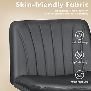 LEMBERI Armless Office Desk Chair with Wheels,Faux Leather Cross Legged Wide Chairs, Mid Back Swivel Computer Task Chairs for Home Office,Make Up,Small Space,Bed Room, Grey