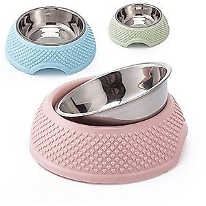 FUUIE Bowls for Food and Water Pet Feeding Bowls, Tableware, Drinking Plates, Stainless Steel Sealed Bowls (Color : Blue)