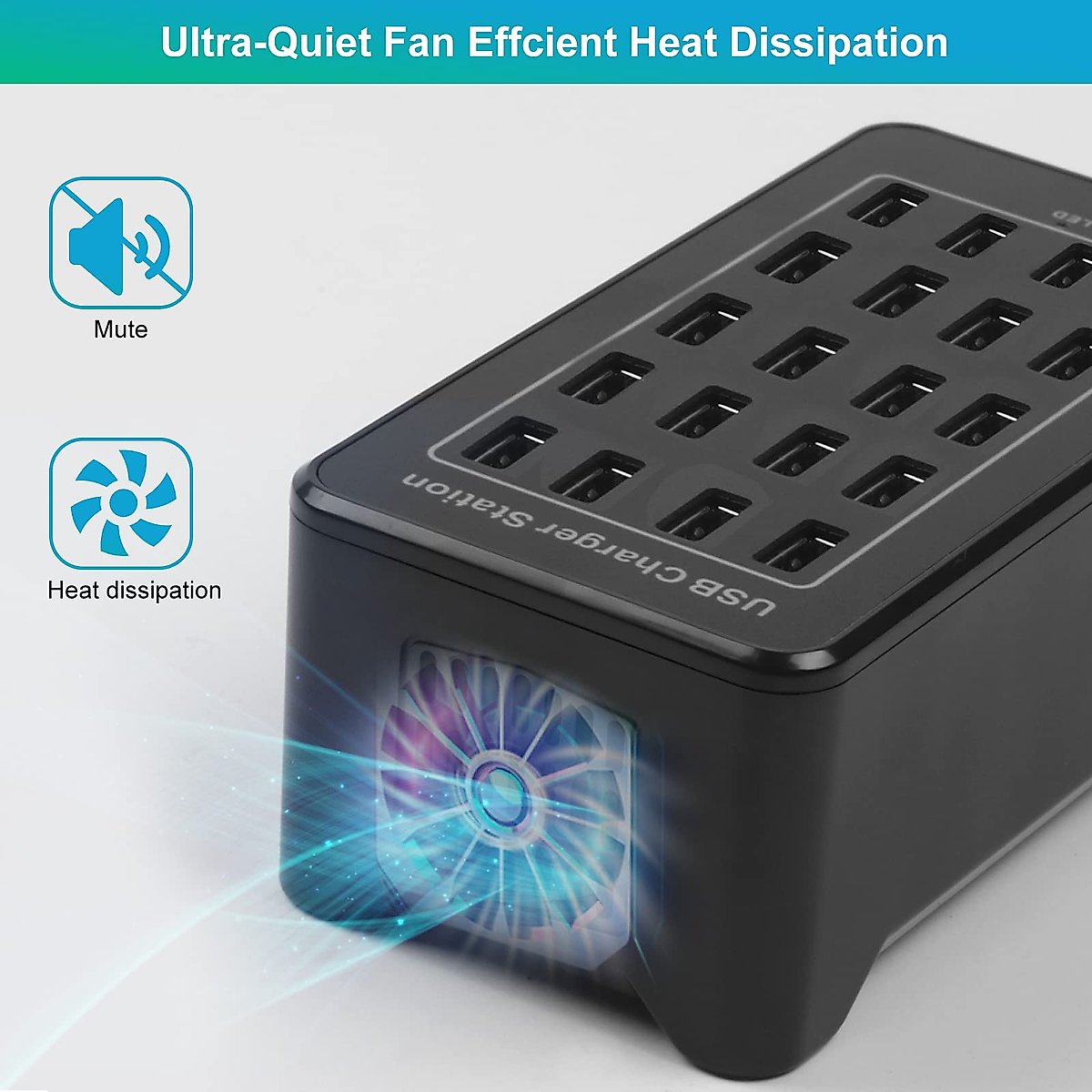 20-Port 100 W(20 A) Multiple USB Charger Station，RISWOJOR Multiport USB Charging Station with Intelligent Detection, Compatible with Smartphones, Tablets, and More Devices