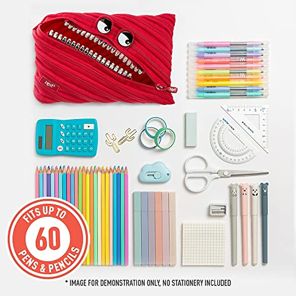 ZIPIT Grillz Large Pencil Case for Kids | Pencil Pouch for School, College and Office | Pencil Bag for Boys & Girls (Red)