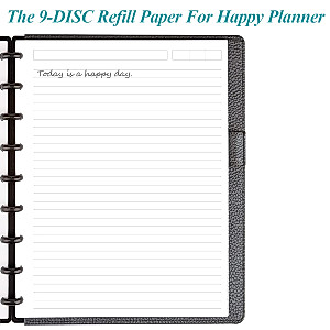 ZGMJ Classic Size Discbound Lined Refill Paper, 9-Disc Discbound Pre-punched Happy Planner Inserts, 100Sheets/200Pages Loose-Leaf Paper, 100gsm White Paper, 7x9.25 in