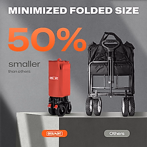Overmont Collapsible Wagon Cart with Wheels - Foldable Heavy Duty Wagon with Big All-Terrain Wheels - 330Lbs Weight Capacity with Side Pockets for Camping Sports Garden Grocery Shopping red