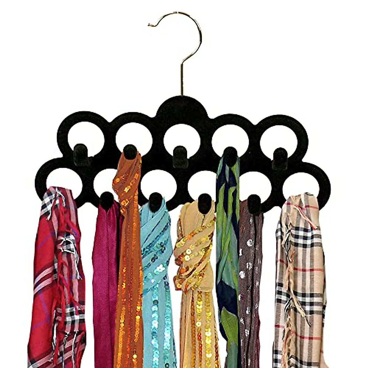 Velvet Scarf Storage Organizer for Closet (Pack of 3), Black | by Home Basics | Scarf Holder for Scarves and Ties | Slim Scarf Hangar Useful for Belts and Jewelry