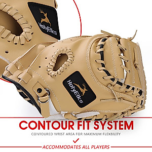 Baseball Glove,Baseball Softball Mitt for Kid Youth Adult,Baseball Right Hand/Left Hand Gloves,Infield Outfield Mitts (Khaki Left Hand Throw, 33 inch)