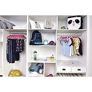 Quality Kids Children's Plastic Non Velvet Non-Flocked Thin Compact Shirt and Skirt/Pant Bundle Coat Hangers with Metal Clips for Skirts Pants Blouses 360° Swivel Hook, Jacket, Pink