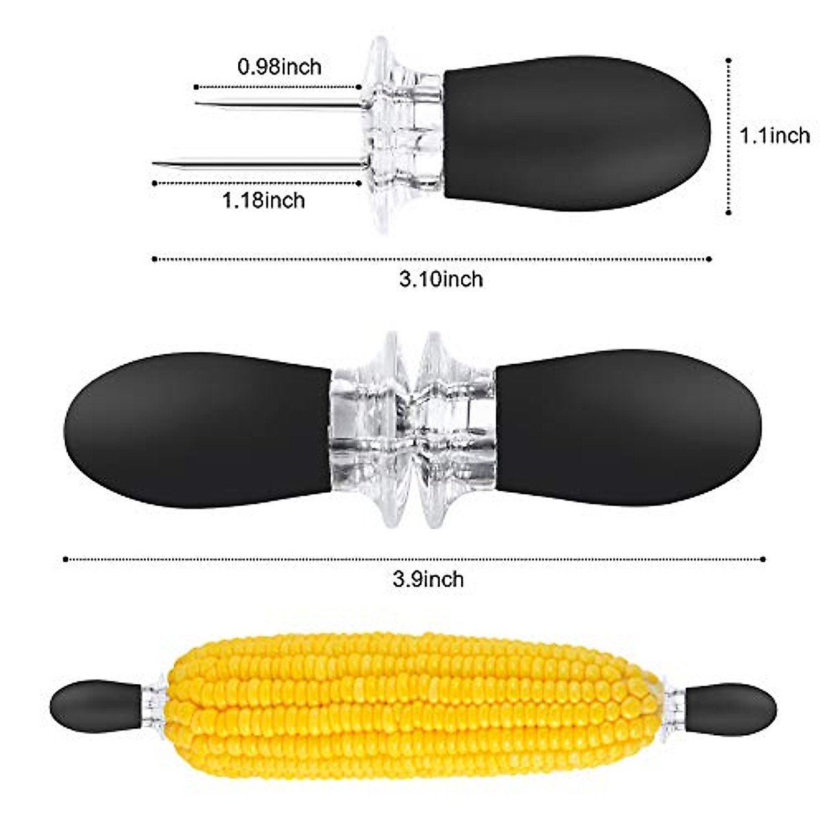 AUGSUN 10Pcs/5 Pairs Corn Holders, Stainless Steel Corn on The Cob BBQ Fork Skewers for Home Cooking Parties Camping(Black)