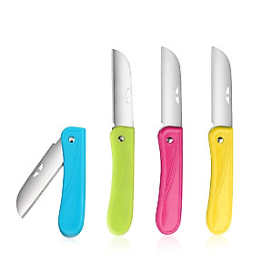 fruit knife small,New Foldable Fruit Knife Set,paring knife set of Exquisite and Beautiful,Small and Easy to Carry,suitable for Most Types of Vegetables and Fruits,4 Pieces(red, Blue,green,yellow)