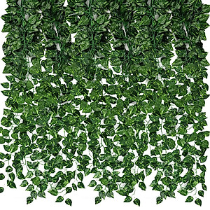CEWOR 24 Pack 173ft Artificial Ivy Greenery Garland, Fake Vines Hanging Plants Backdrop for Room Bedroom Wall Decor, Green Leaves for Jungle Theme Party Wedding Decoration