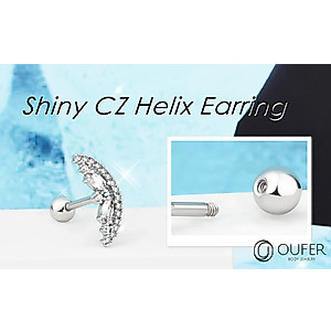 OUFER 16G Helix Piercing Jewelry, 316L Surgical Steel Cartilage Earrings Stud, Clear CZ Tragus Earrings, Conch Lobe Piercing Jewelry for Women Men
