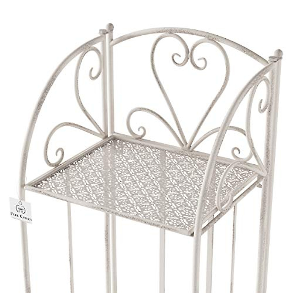 Pure Garden Plant Stand – 3-Tier Vertical Shelf Indoor or Outdoor Folding Wrought Iron Home Garden Display with Laser Cut Shelves (Antique White)