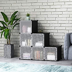 C&AHOME Cube Storage Organizer with Doors, 6-Cube Shelves, Closet Cabinet, DIY Plastic Modular Bookshelf Ideal for Bedroom, Living Room, 36.6”L x 12.4”W x 36.6”H Black SHS3006B-DOOR