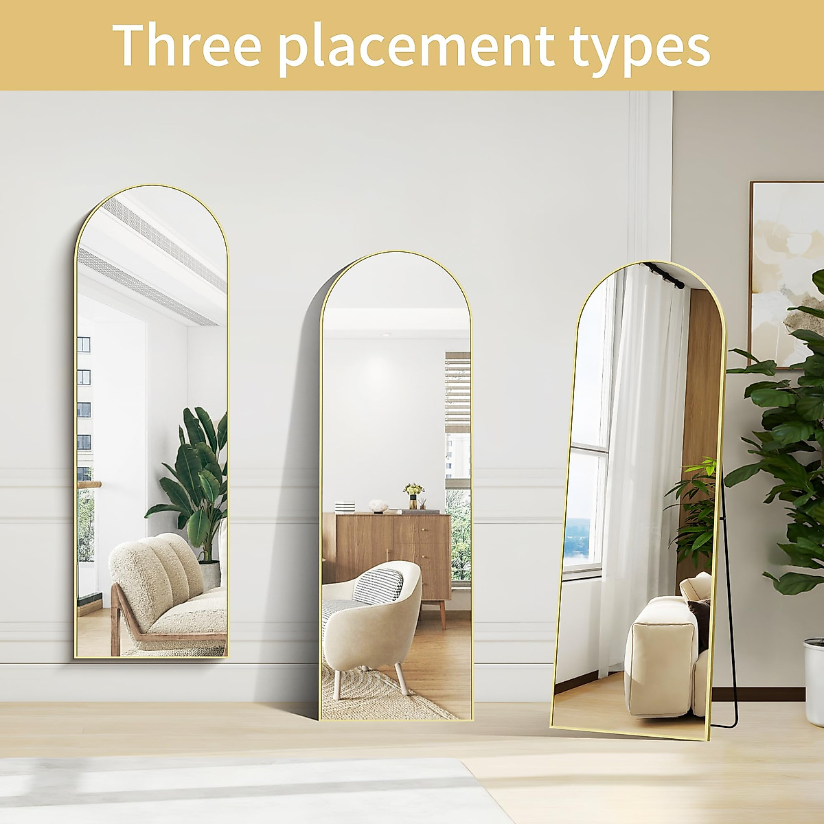 BONEWEI 64"x21" Big Wall Mirror with Stand Mounted for Bedroom/Cloakroom/Dorm Room/Bathroom/Living Room