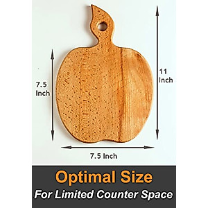 ECOSALL Apple-shaped Solid Wood Cutting Board With Handle For Fruit and Veggies – Small Wooden Bread Board, Cheese Serving Platter, Round Charcuterie Board – 100% Natural, Reversible, Presentable
