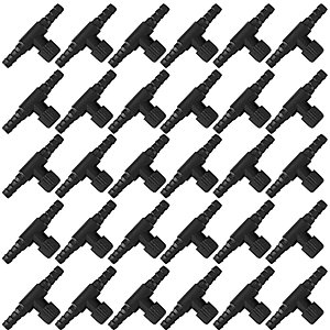HINZIC 30 Pack Aquarium Air Control Valves for Fish Tank Single Way 3/16" ID Air Tube Black T Shape Control Valve Plastic Aquarium Hose Connector