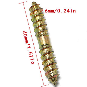 PZRT 12pcs 6x40MM Dowel Screw Zinc Plated Iron Double Ended Screw Self Tapping Furniture Screw