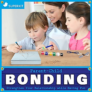 Superkit Boat String Art Kit: Complete 3D Wood DIY Art Craft Set, Marked Holes, 3 Colored Skeins, Screws, Screwdriver, Paints, Foam Brush, Ages 7+