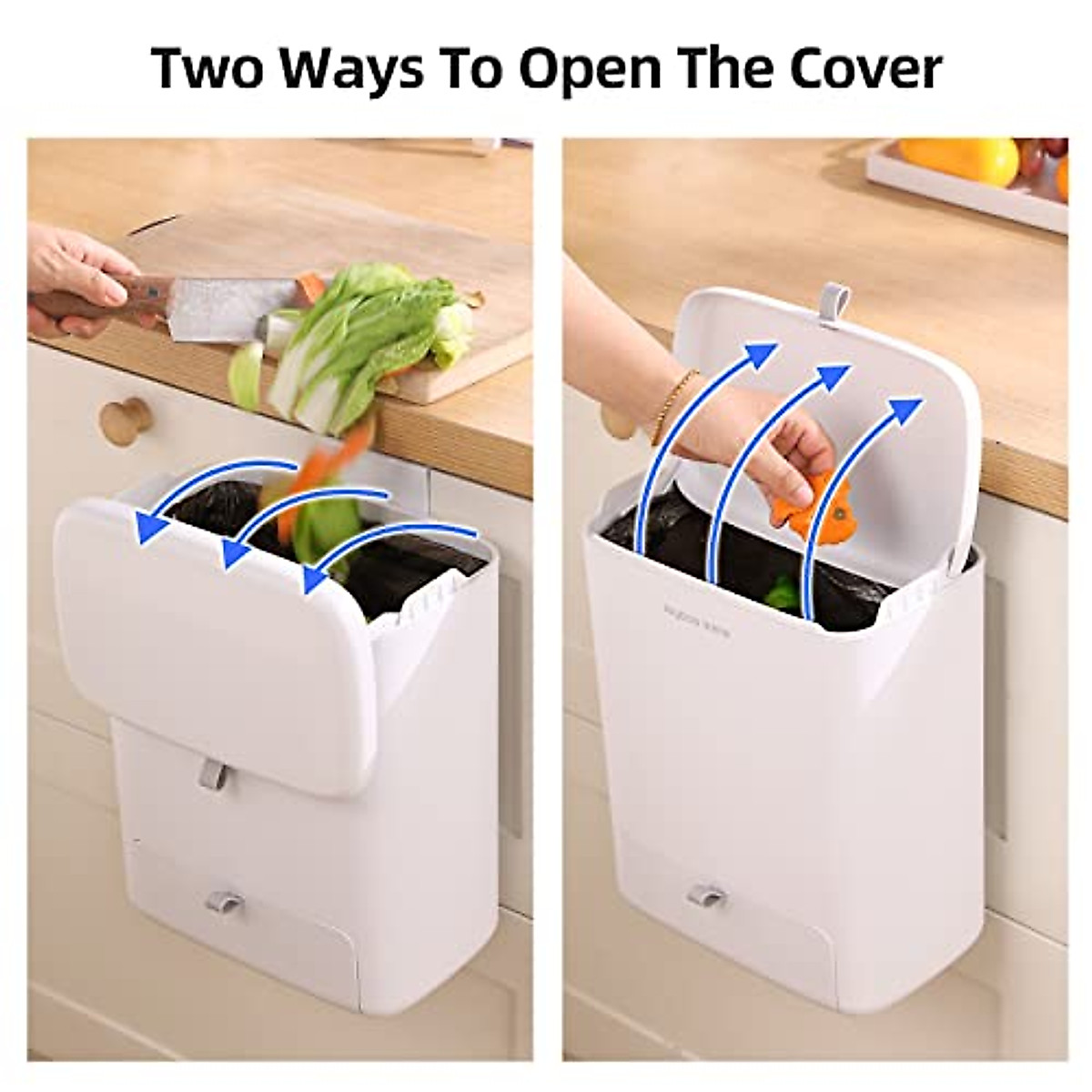 Kitchen Hanging Trash Can with Lid for Under Sink/Cupboard/Bathroom/Bedroom/Office/Camping,Small Wall-Mounted Indoor Kitchen Trash Bin,2.4 Gallon Kitchen Compost Bin