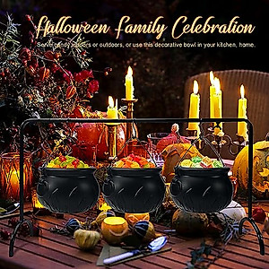 OMKNEPS Halloween Decor Party Decorations Cauldron: Set of 3 Witches Cauldron Serving Bowls on Rack - Black Candy Bucket Hocus Pocus Serving Bowls for Halloween Decorations Indoor Outdoor