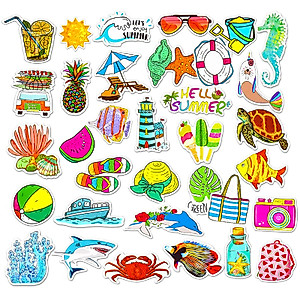 Summer Beach Stickers Ocean Animal Stickers Combo 100 PCS, Vinyl Waterproof Ocean Theme Stickers Bulk for Kids Teens Adults, Cute Sea Animal Stickers for Water Bottle, Laptop, Surfboard, Luggage