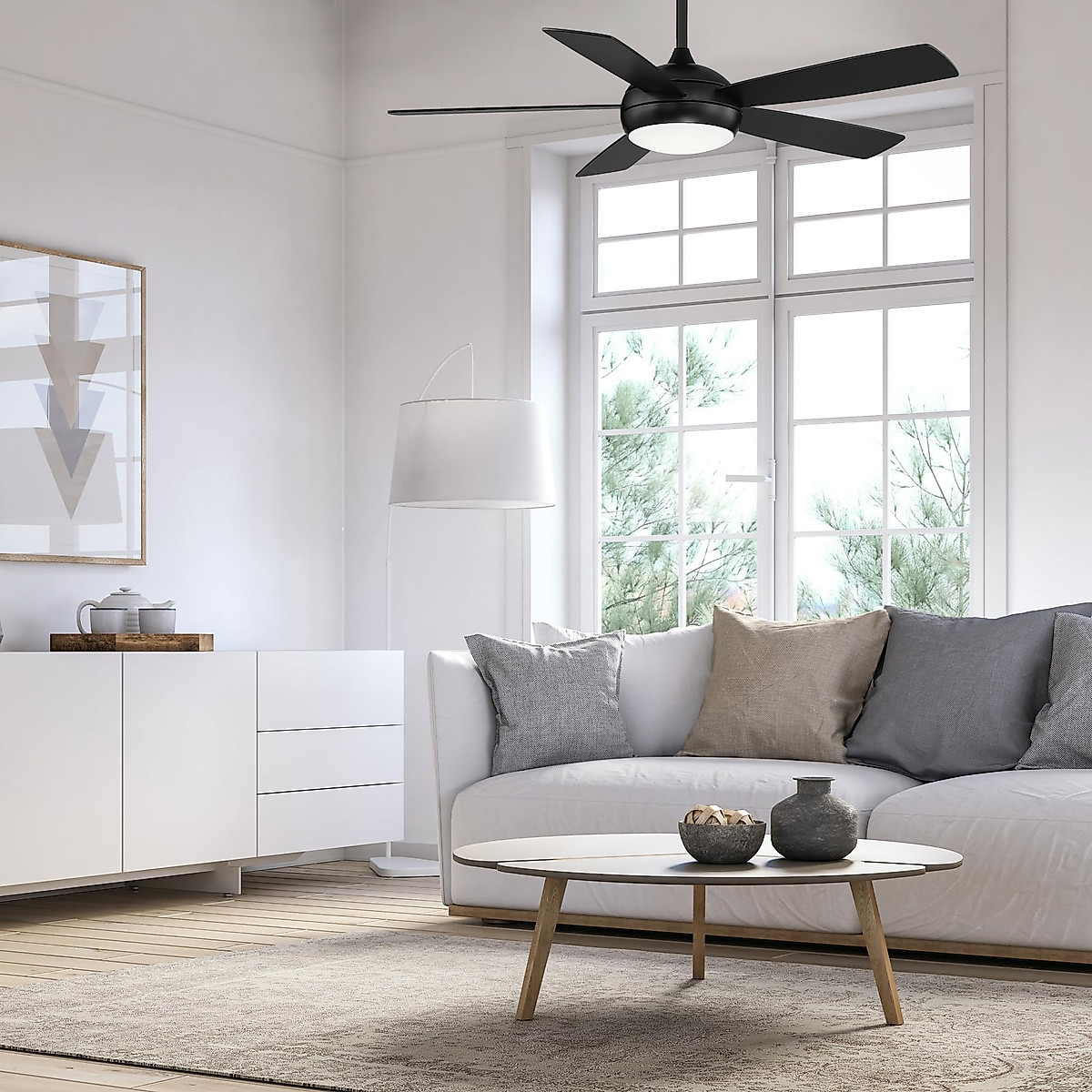 WAC Smart Fans Odyssey Indoor and Outdoor 5-Blade Ceiling Fan 54in Matte White with 3000K LED Light Kit and Remote Control works with Alexa and iOS or Android App