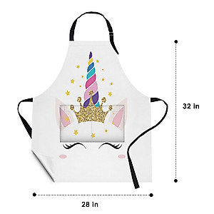 Britimes Apron Home Kitchen Cooking Baking Gardening for Women Men With Pockets Unicorn Queen Magic Eyes Eyelashes 32x28 inch