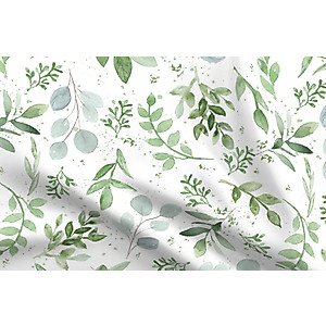 Spoonflower Fabric - Watercolor Leaves Pattern Eucalyptus Sage Green Greenery Printed on Petal Signature Cotton Fabric by The Yard - Sewing Quilting Apparel Crafts Decor