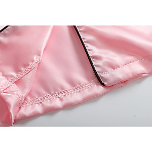 Vopmocld Big Kids Unisex Pjs Set Girls Boys Silk Pajama Sets Satin Clasic Sleepwear Summer 2 Pieces Button Down Nighty, Pink, 12