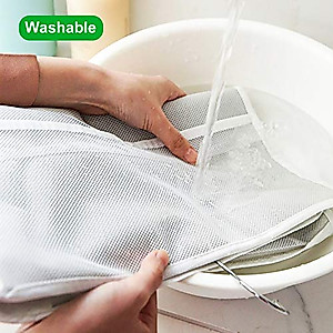 HUAJUHUI L&Z Hanging Storage Organizer-Cloth Dual Sided Wall Shelf Wardrobe Bags for Underwear Bra Socks Clothes Storage Hanging Bags, with Mesh Pockets & Rotating Metal Hanger(Gray,5+10 Grids)