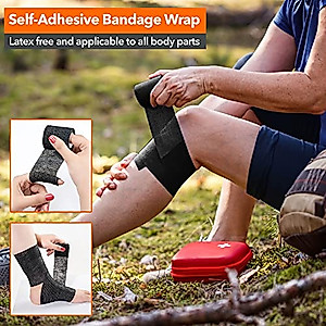 WECAREZ Self Adhesive Bandage Wrap 2 inch x 5 Yards - 24 PCS Black Latex Free Non-Woven Coban Wrap - Elastic Cohesive Bandage for Sports, Wrist and Ankle - Vet Wrap for Dogs and Horses