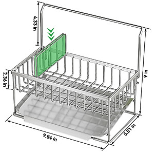 JANE EYRE Kitchen Sink Caddy - Sponge Brush Holder with Removable Slope Drip Tray SUS304 Stainless Steel Rustproof Sink Rack,(H) 9 in x (D) 5.5 in x (L) 9.84 in (Silver)
