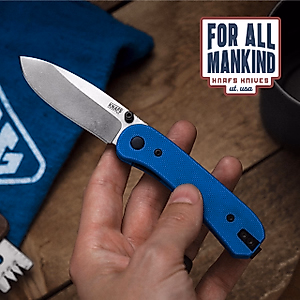 Knafs - Lander 1 Folding Pocket Knife with Clip - EDC for Men, Women, Everyone - Gray Stonewash Blade - Blue G10 Handle