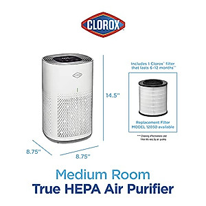 Clorox Air Purifiers for Home, True HEPA Filter, Medium Rooms Up to 1,000 Sq Ft, Removes 99.9% of Mold, Viruses, Wildfire Smoke, Allergens, Pet Allergies, Dust, AUTO Mode, Whisper Quiet