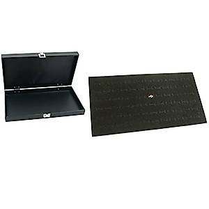 Black Jewelry Display Case (Single Metal Clasp) w/ 1 Tray Insert (Black Foam 72-Slot Ring Display Pad)