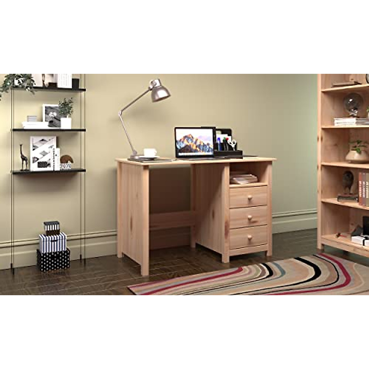 From the Tree Furniture Solid Pine Wood Writing Desk with Drawers and Storage (Unfinished), (DK001)