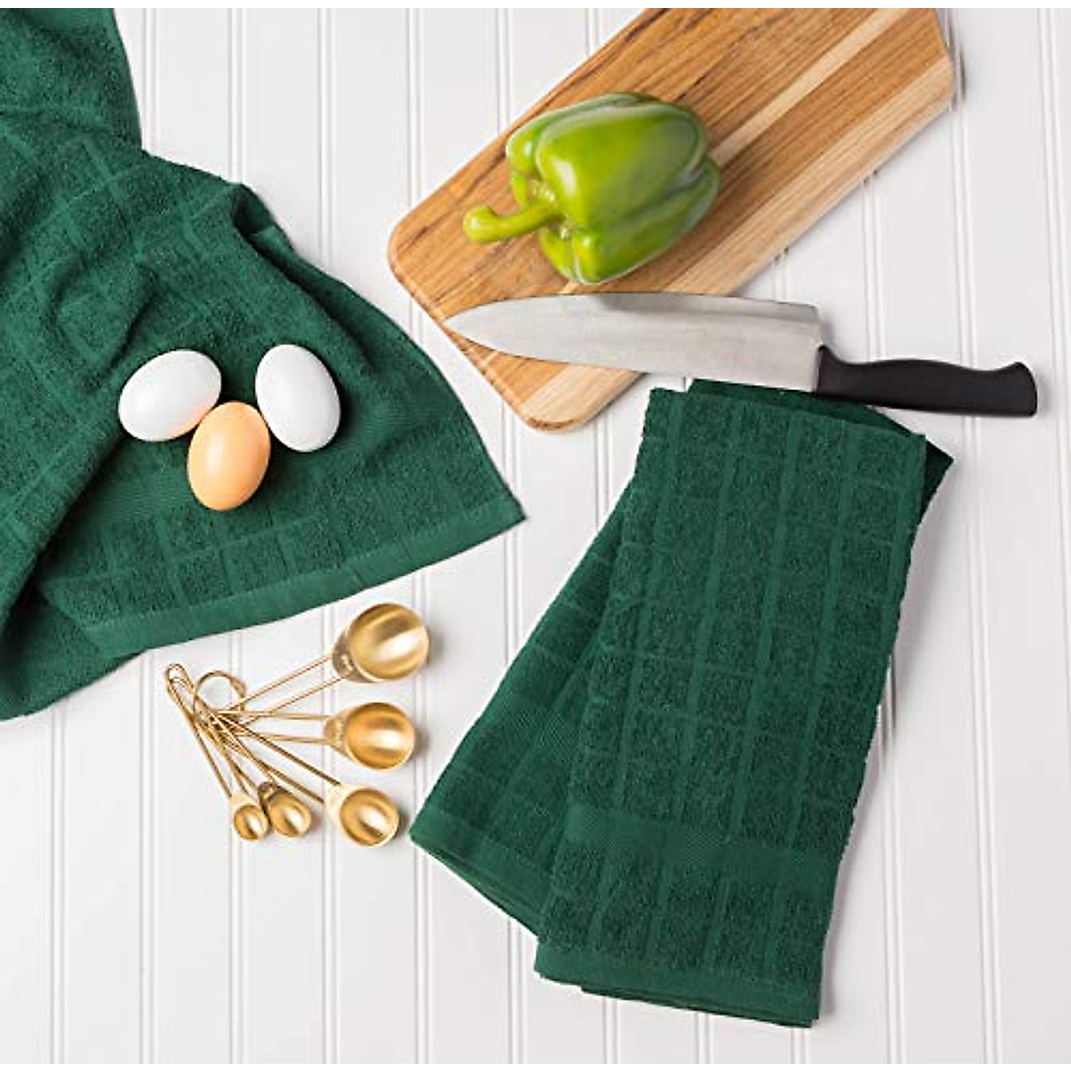DII Basic Terry Collection Windowpane Dishtowel Set, 16x26, Dark Green Solid, 4 Piece