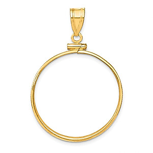 Roy Rose Jewelry Gold Coin Mounting | 1/2 oz. American Eagle, Old US $10 Liberty or Indian | 27mm | Screw Top | Plain Reeded Edge and Diamond-cut Coin Bezel Pendant Frames | Solid 14K Gold