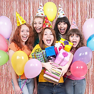 Rose Gold Foil Party Streamers 2 Pack Metallic Tinsel Fringe Curtain 3.3X 8.3ft Streamer Curtains Anniversary Thanksgiving Christmas Party Photo Booth Tinsel Curtain Streamers for Parties Decoration