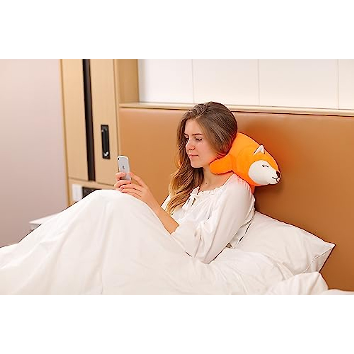 Niuniu Daddy Fox Stuffed Animals Not Weighted, Cute Big Lying Fox Plush Toy, 18.1in Kawaii Soft Plushies, Hugging Body Pillow for Christmas/Birthday/Party Gifts Presents for Kids Girls Boys Adults